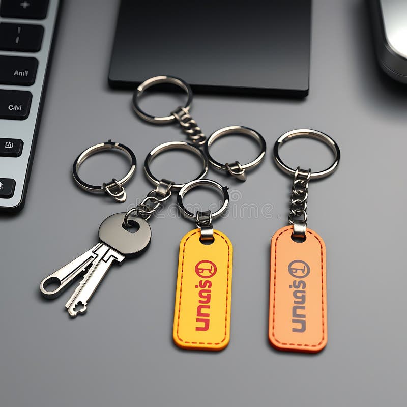 A Set of Custom Designed Keychains Mockup Placed Neatly on a Desk or ...