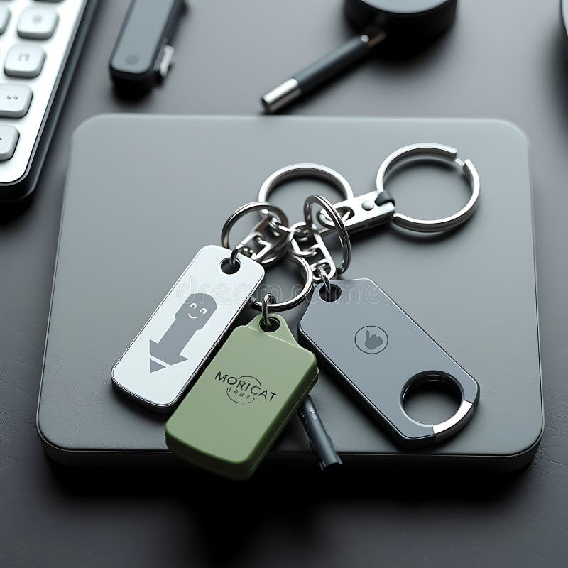 A Set of Custom Designed Keychains Mockup Placed Neatly on a Desk or ...