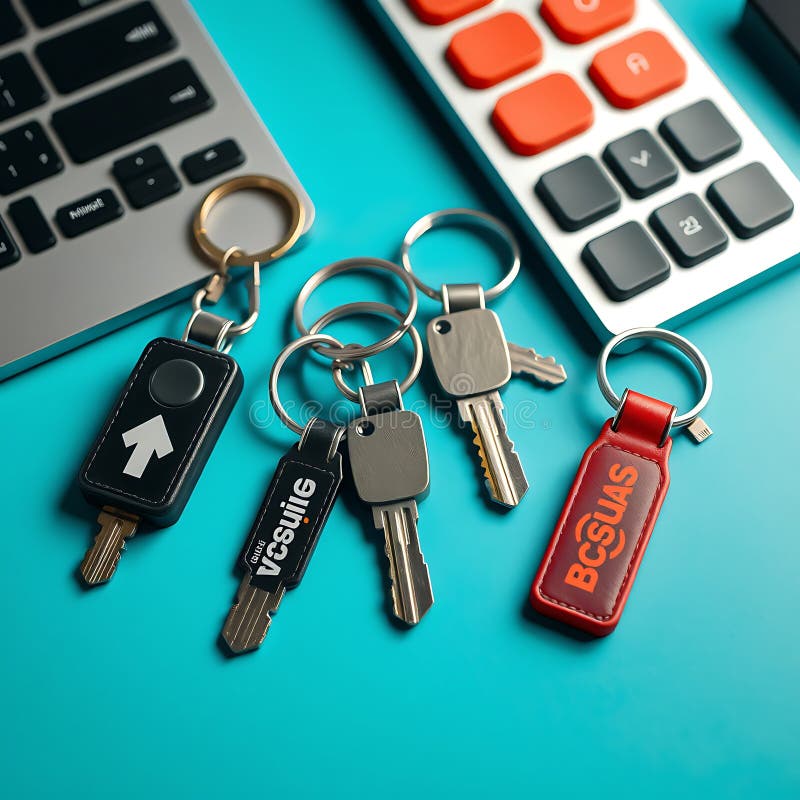 A Set of Custom Designed Keychains Mockup Placed Neatly on a Desk or ...