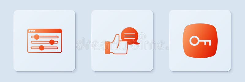 Set Customer Product Rating Browser Setting And Key White Square Button Stock Vector