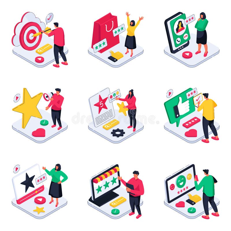 Set of Customer Response Isometric Illustrations Stock Vector ...