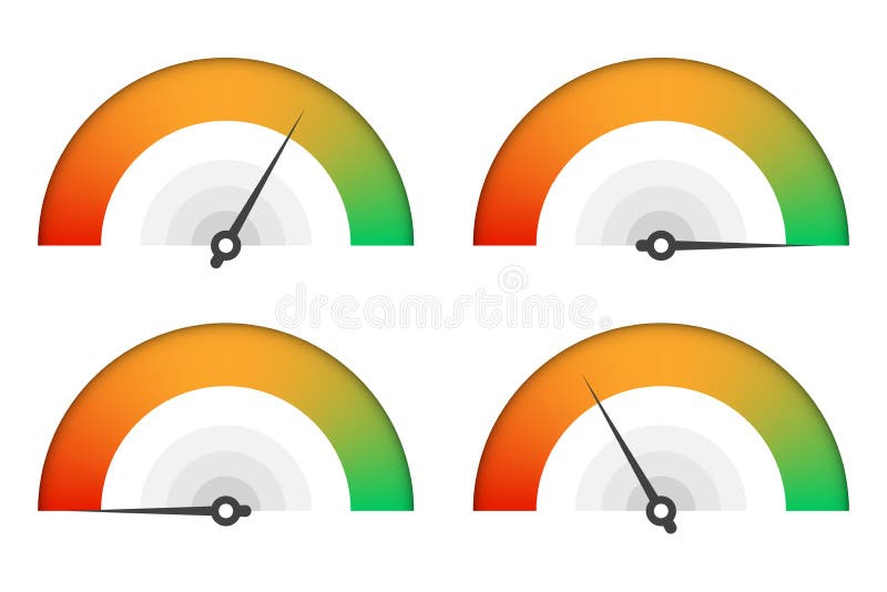 Set of Risk Speedometer Icons in a Flat Design. Measuring Level of Risk ...