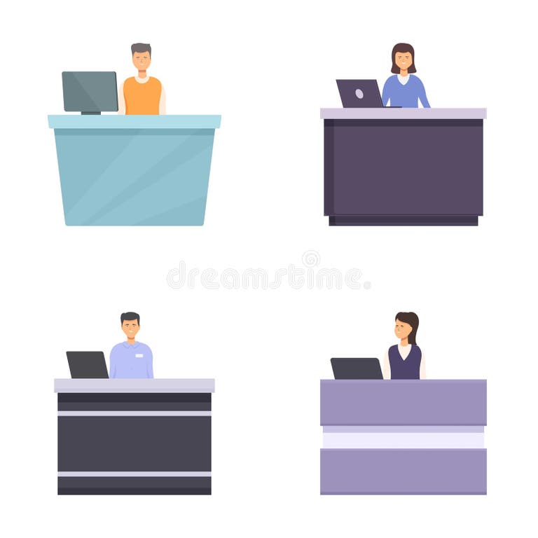 Set of Customer Service Representatives at Desks Stock Vector ...