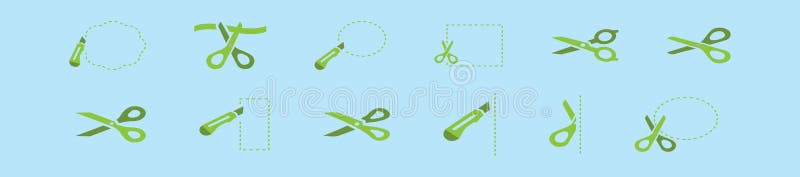 Set of Cut Here Cartoon Icon Design Template with Various Models ...