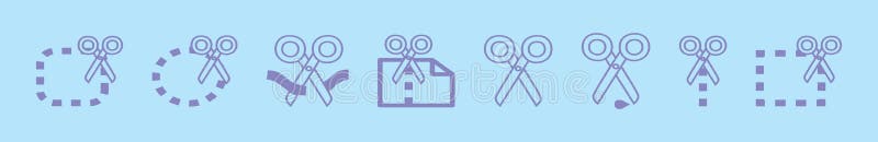 Set of Cut Here Cartoon Icon Design Template with Various Models ...