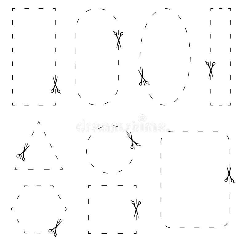 Set of Cut Lines of Different Shapes with Scissors. Vector Stock ...