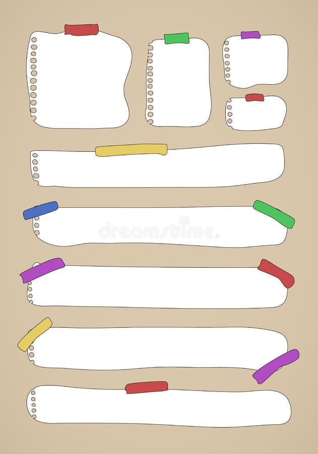 Set of Cut Notebook, Note Paper Sheets with Sticky Tape Stock Vector ...