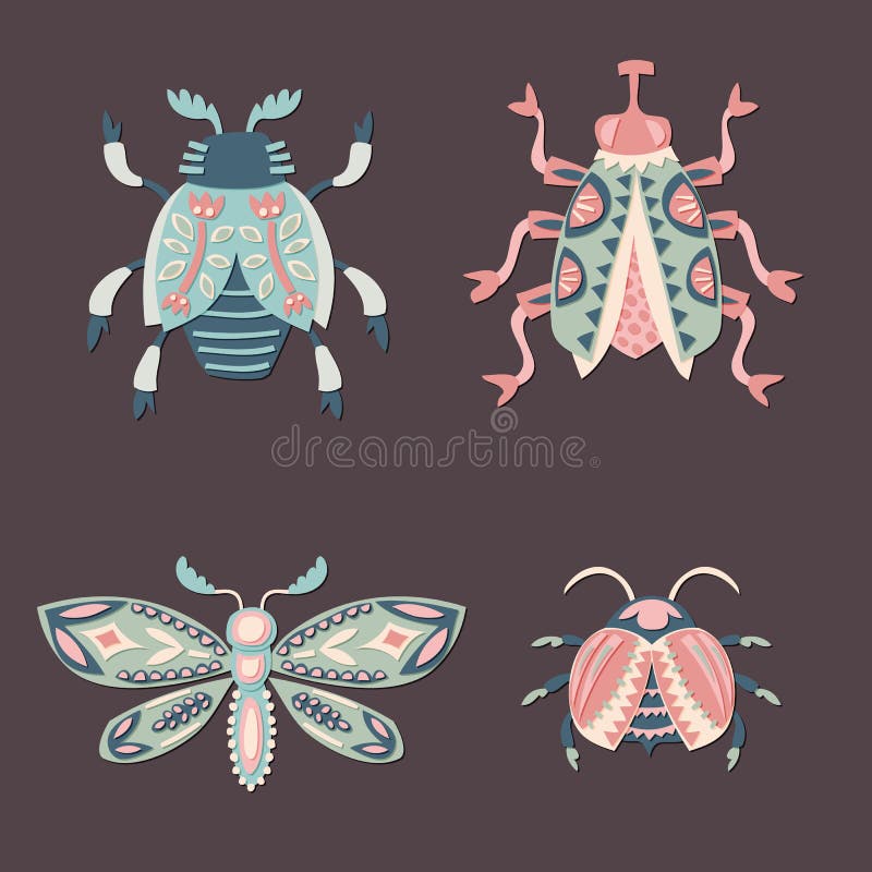 Set of cut out paper bugs stock vector. Illustration of colorful ...