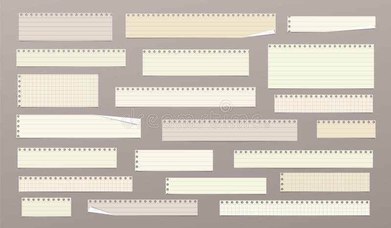 Set of Cut Paper Strips, Lined, Math Notebook Sheets with Hard Shadow ...