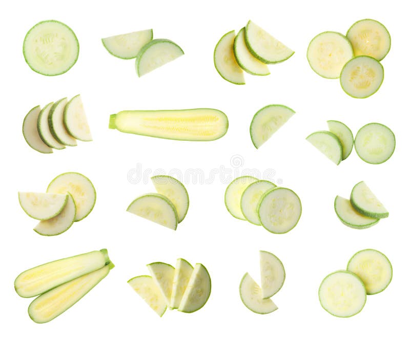 Set of Cut Squashes on White Background, Top View Stock Photo - Image ...