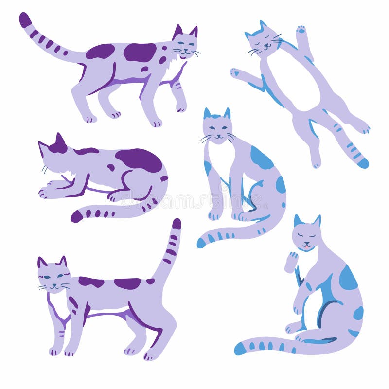 Set of Cute Adorable Cat Characters. Funny Cats in Different Poses ...