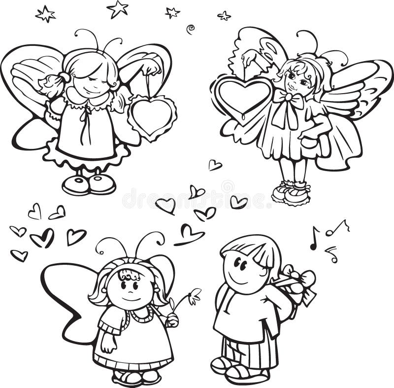 Set of Cute Angels for Design Stock Vector - Illustration of girl ...