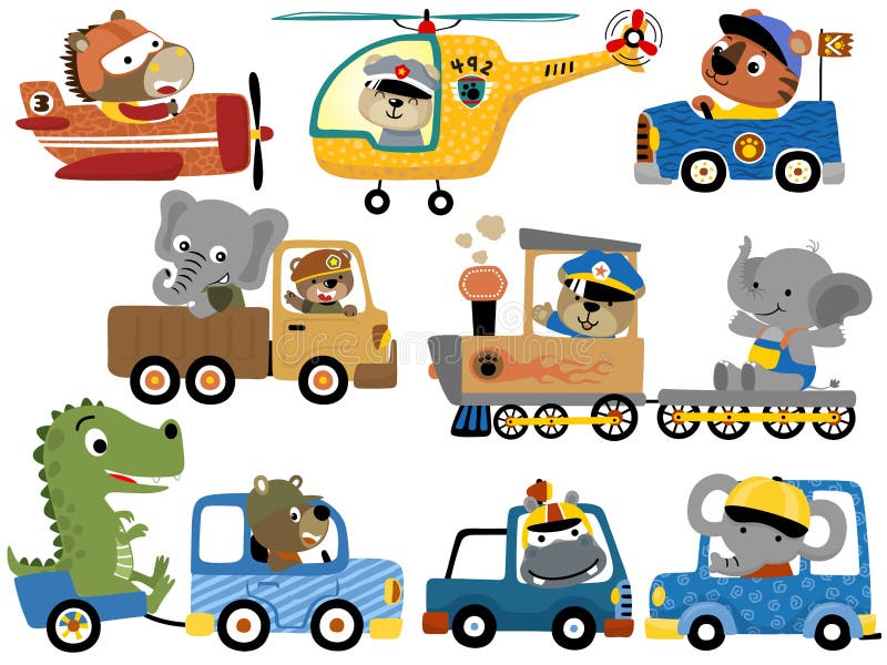 Set of Cute Animals Cartoon on Various Vehicles Stock Vector ...
