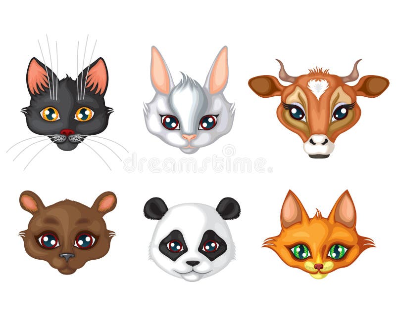 Set of Cute Animals Muzzles Stock Vector - Illustration of nice, comic ...