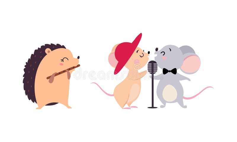 Set of Cute Animals Playing Musical Instruments Set. Hedgehog Playing ...