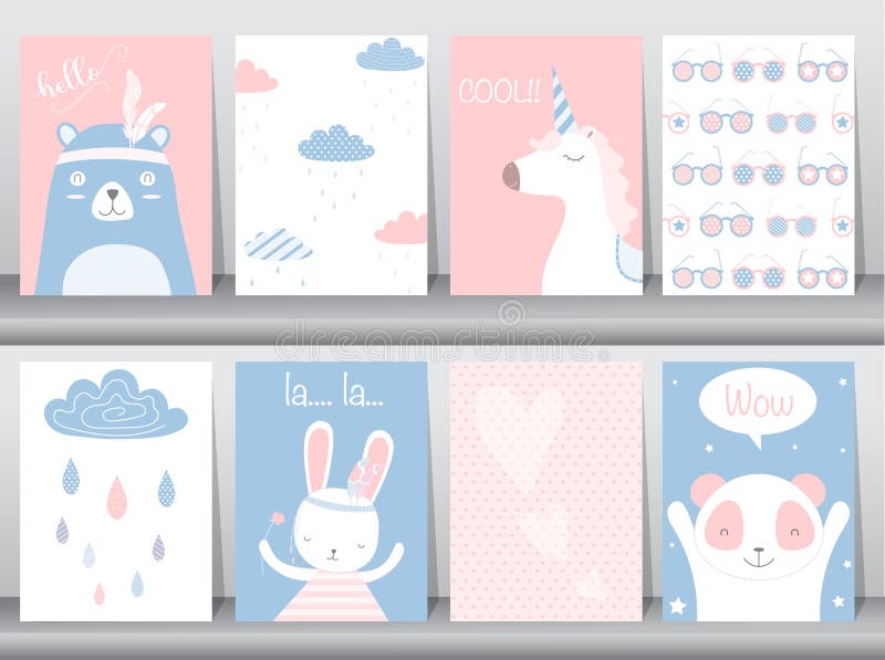 Set of Cute Animals Poster,template,cards,bear,rabbit,Vector ...
