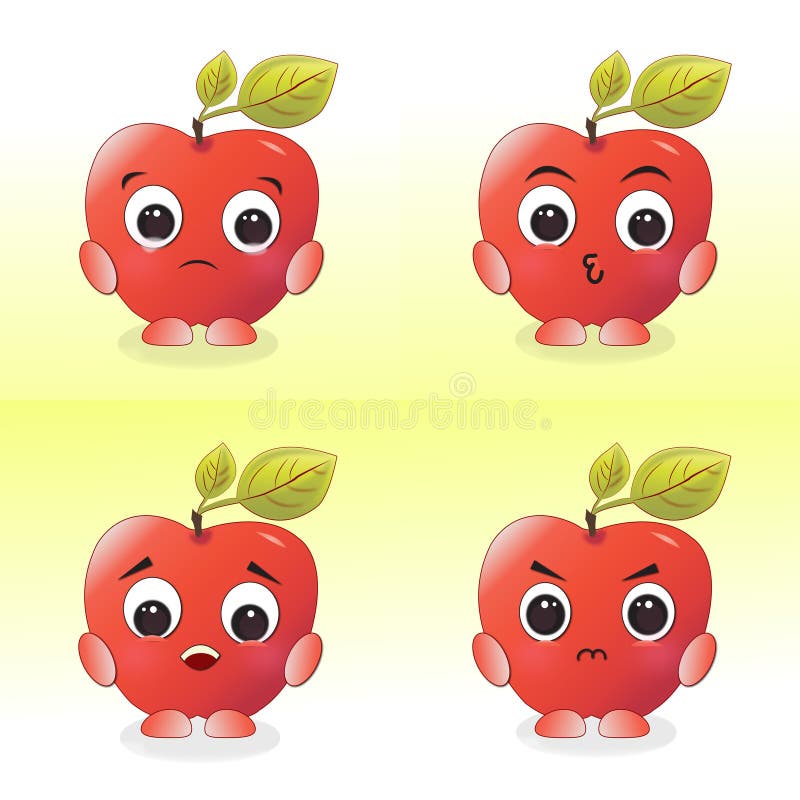 Set of Cute Apple Fruit Character in Different Expression Stock Vector ...