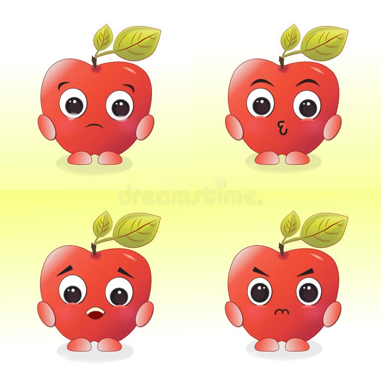 Set of Cute Apple Fruit Character in Different Expression Stock Vector ...