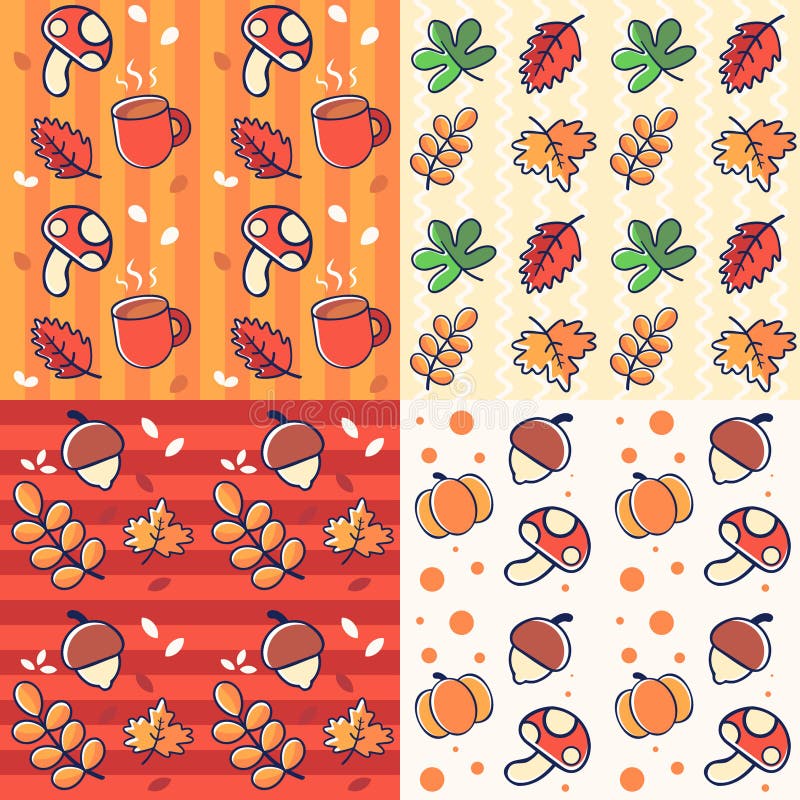 Cute Autumn Pattern with Leaves and Walnuts Stock Vector - Illustration ...