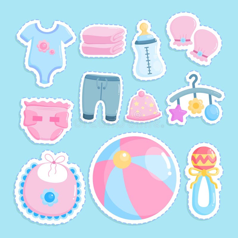 Set of Cute Baby Items. Vector Illustration in Cartoon Flat Style ...