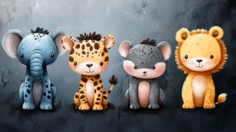 Set of Cute Baby Safari Animals Stock Illustration - Illustration of ...