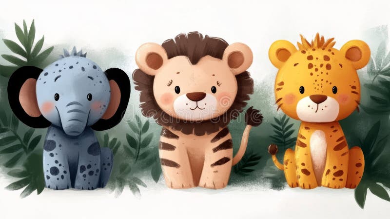 Set of Cute Baby Safari Animals Stock Illustration - Illustration of ...