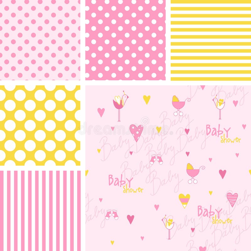 Set of Cute Baby Shower Patterns, Yellow and Pink Stock Vector ...