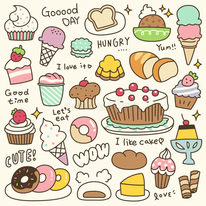 Set of Cute Bakery, Pastry and Dessert Doodle Stock Vector ...