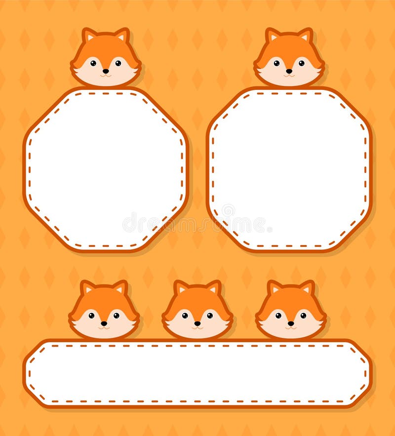 Set of Cute Banner with Fox Stock Vector - Illustration of border ...