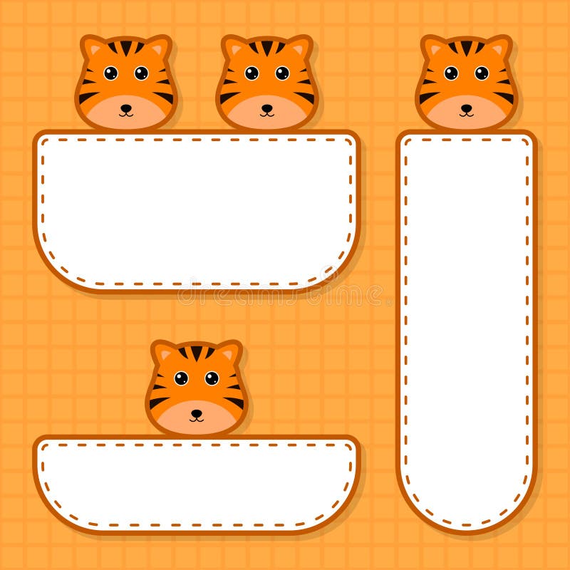 Set of Cute Banner with Tiger Stock Vector - Illustration of border ...