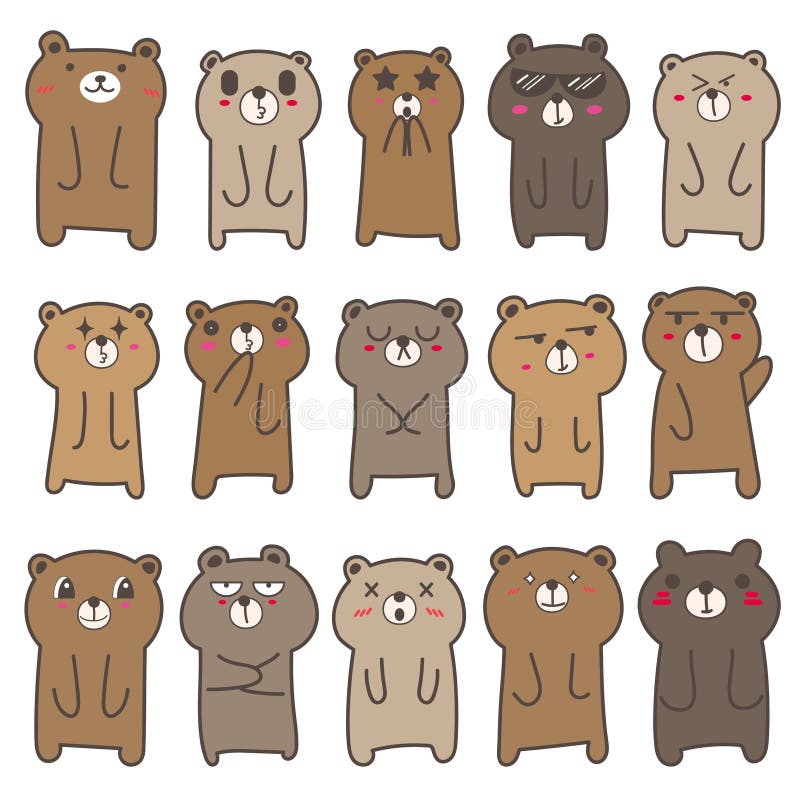 Set of Cute Bear Character Design. Stock Vector - Illustration of baby ...