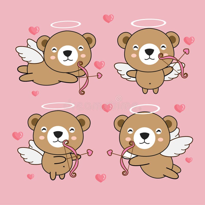 Set of Cute Bear Cupid with Bow and Arrow Stock Vector - Illustration ...