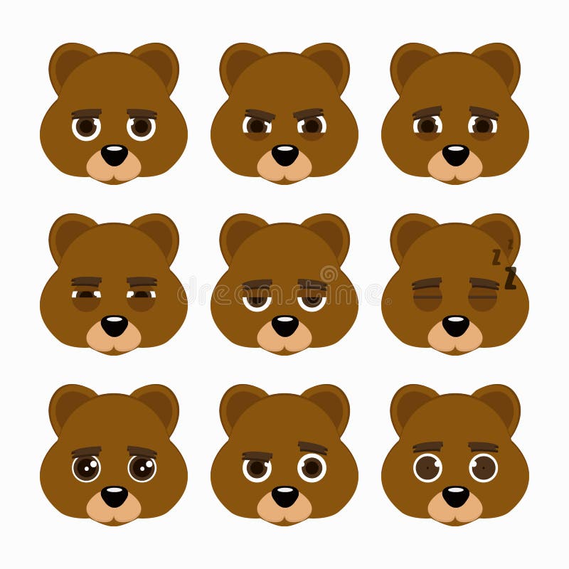 Set of Cute Bear Emoticons. Stock Vector - Illustration of symbol, wink ...