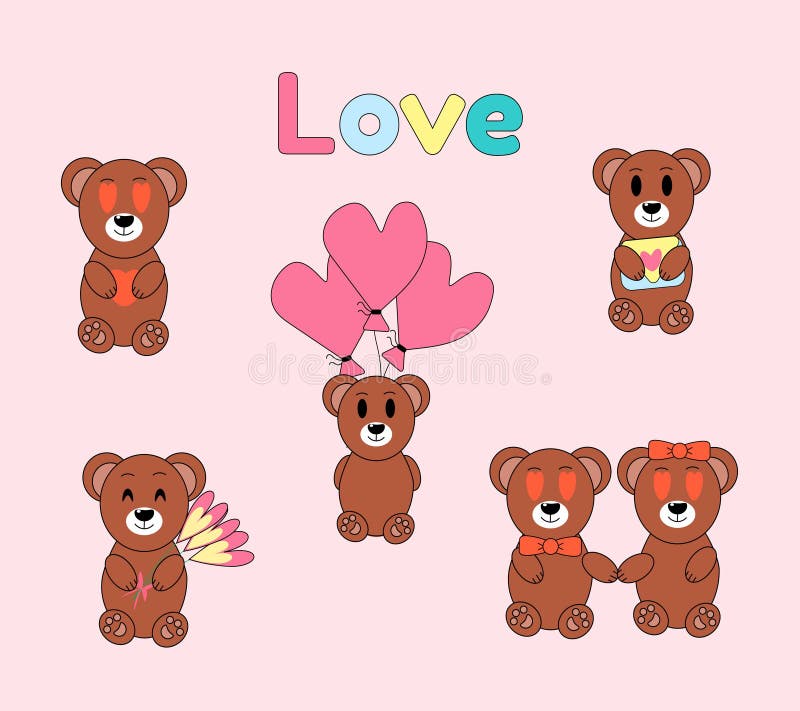 Set_cute_bears stock vector. Illustration of heart, celebrations ...