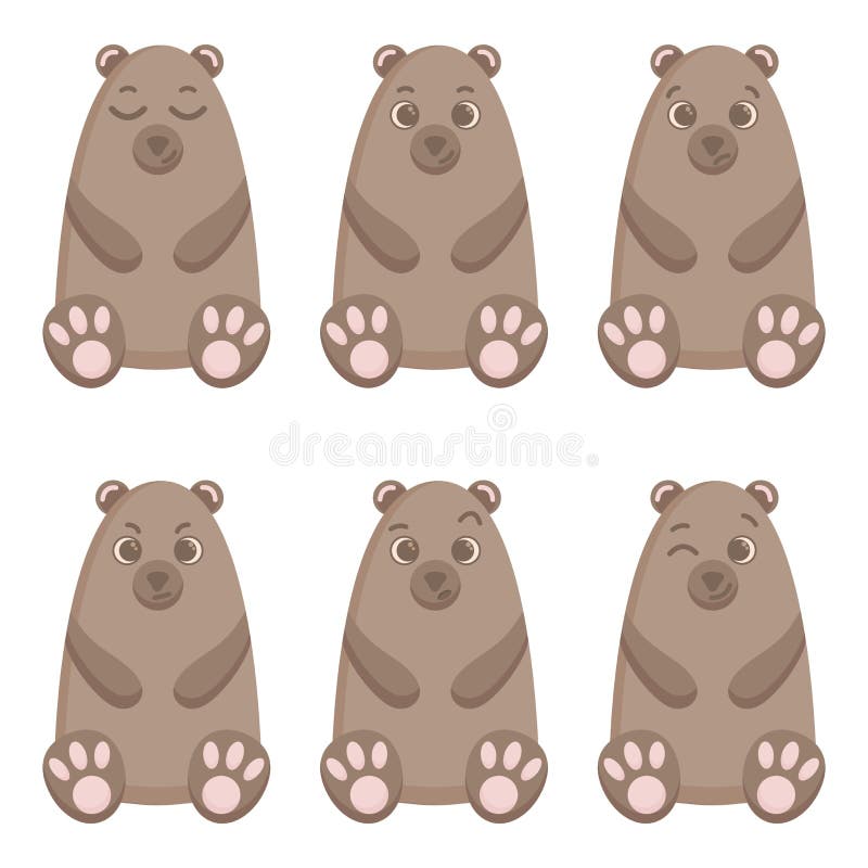 Set of Cute Bears with Different Emotions. Vector Illustration for a ...