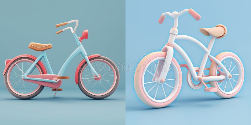 Set of Cute Bicycle. 3D Cartoon Animation Style Stock Illustration ...