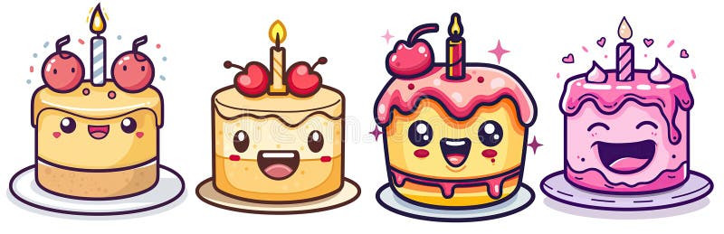 Set of Cute Birthday Cake Emblems, Labels, Badges, Logos. Vector Style ...