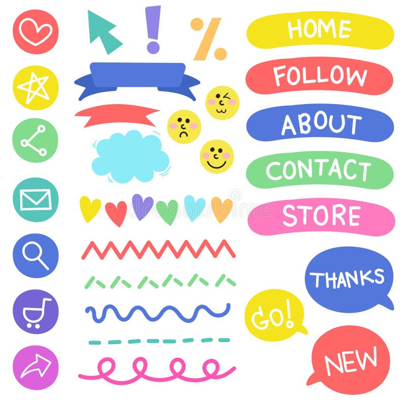 Set of Cute Blog Items Element. Stock Vector - Illustration of diagram ...