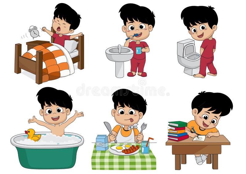Daily Routine Activities for Kids with Cute Boy Stock Vector ...