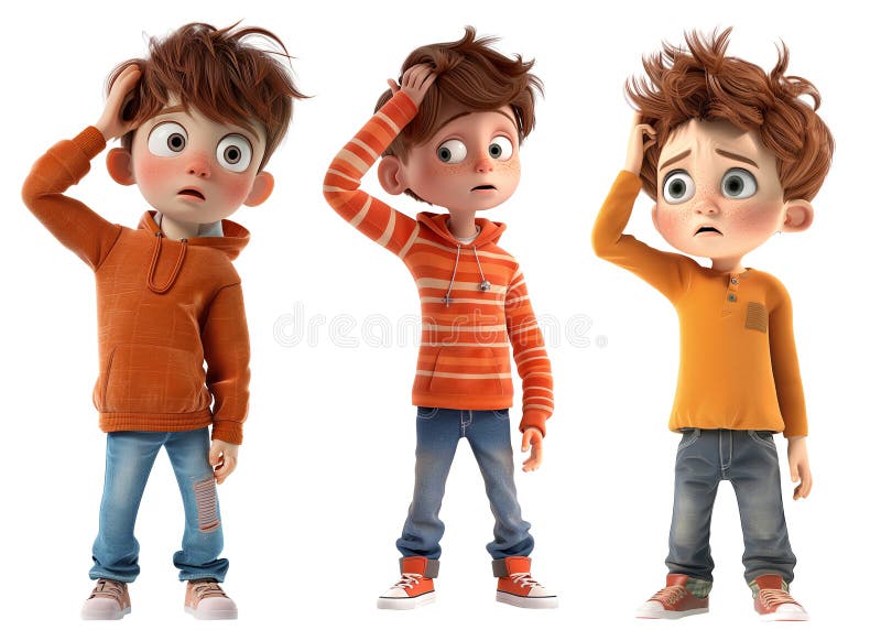 Set of Cute Boy Scratch His Head. Confuse Expression. Shoot from the ...
