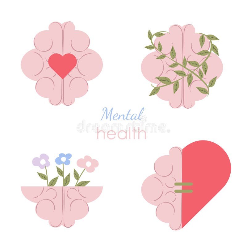 Set with a Cute Brain, Different Characters, with the Inscription Peace ...