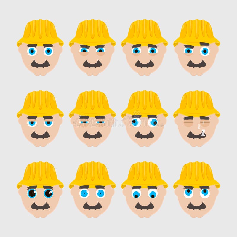 Set of Cute Builder Emoticons. Stock Vector - Illustration of industry ...