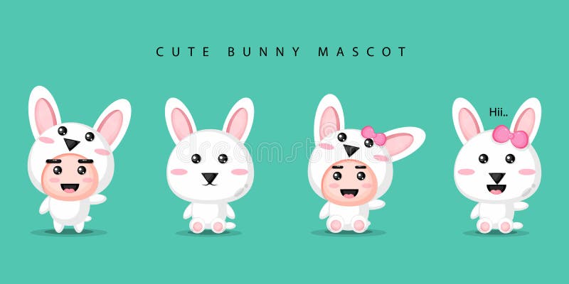 Set of Cute Bunny Mascot stock vector. Illustration of background ...
