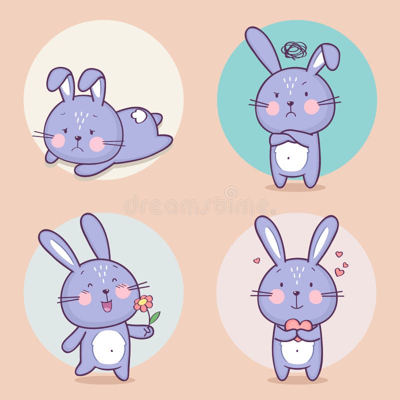 Cartoon Rabbit with Different Pose and Expression Stock Vector ...
