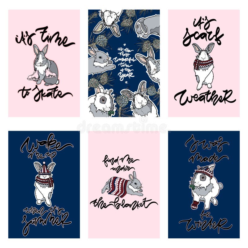 Set of Cute Card with Rabbit. Stock Vector - Illustration of decoration ...