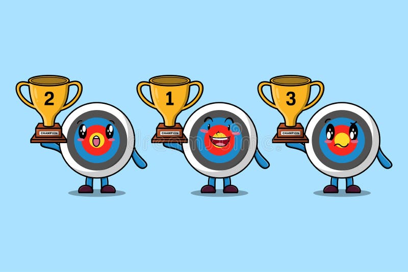 Set of Cute Cartoon Archery Target Holding Trophy Stock Vector ...