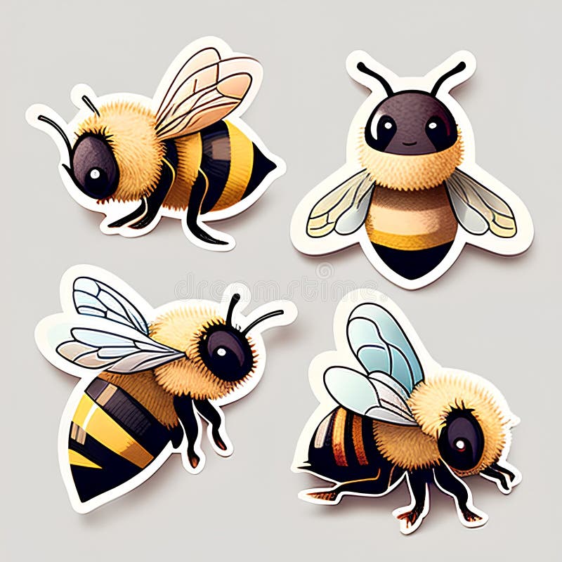 Set of Cute Cartoon Bee Stickers. Vector Illustration for Your Design ...