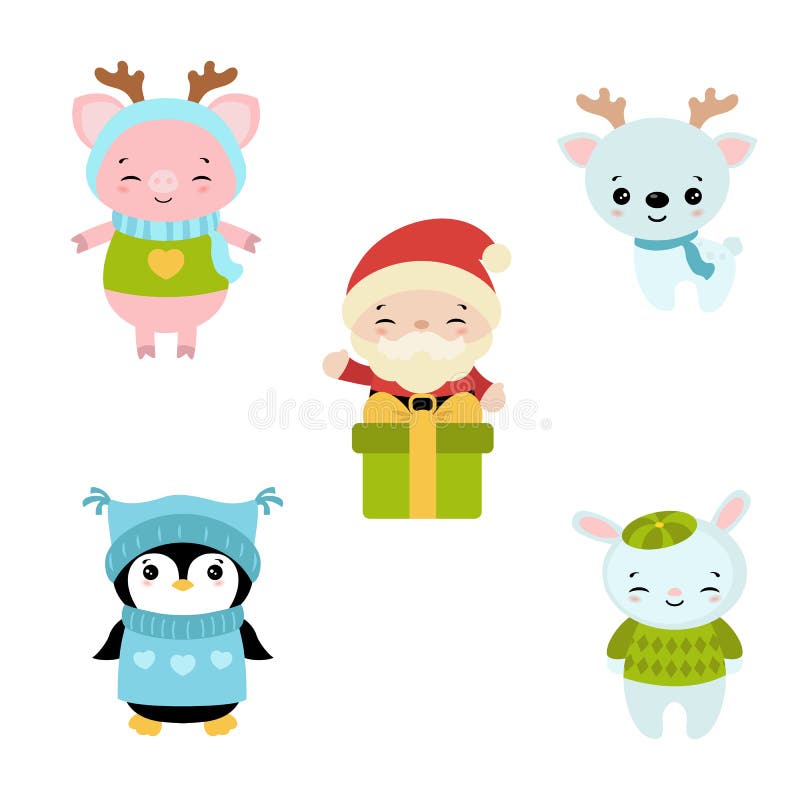 Set of Christmas Characters Stock Vector - Illustration of cold, flat ...