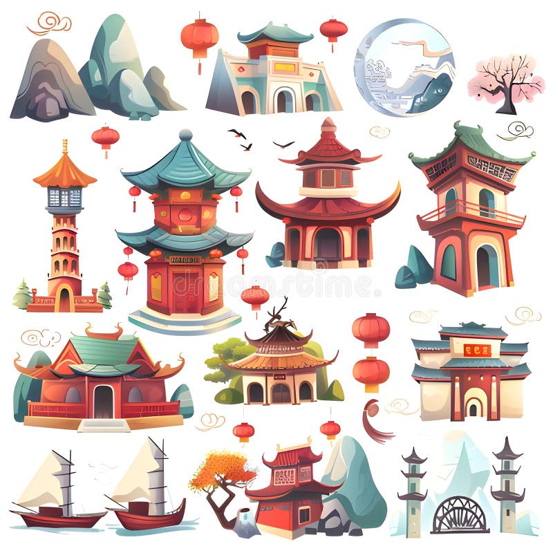 Set of cute cartoon china stock illustration. Illustration of isolated ...