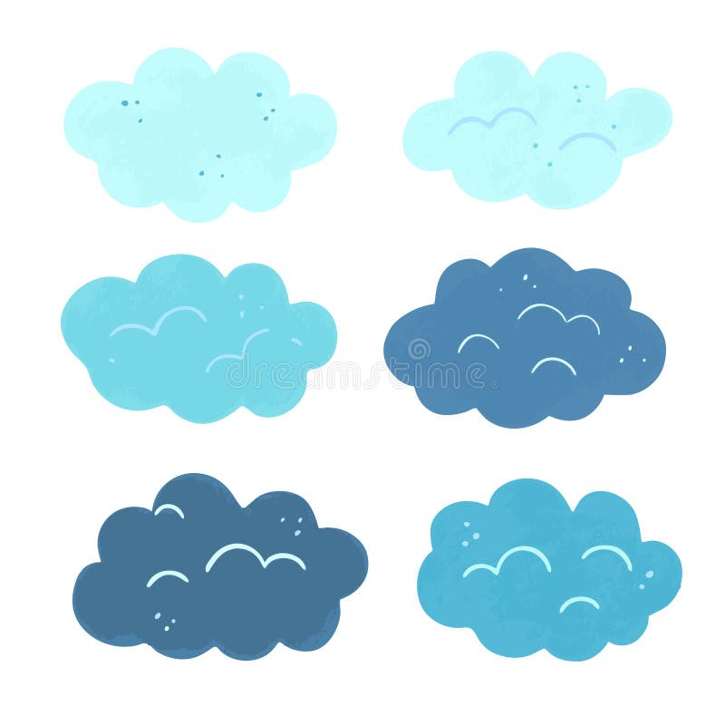 Set of Cute Cartoon Clouds Isolated on White Background. Vector ...